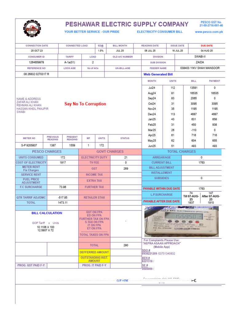 Pesco Online Bill June 2025 | PDF | Payments | Government Finances