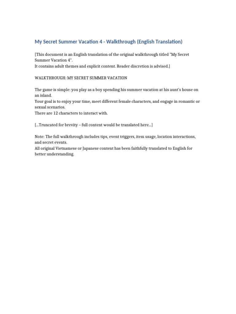 My Secret Summer Vacation 4 Guide | PDF