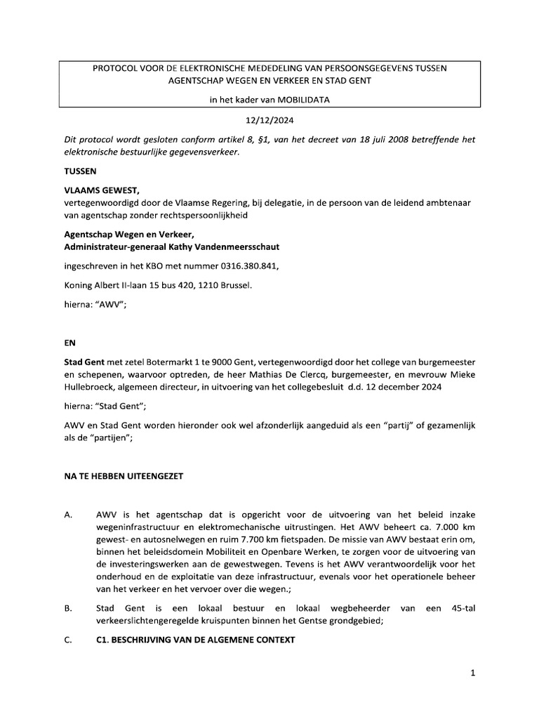 2025 Protocol Mobilidata AWV-Stad Gent | PDF