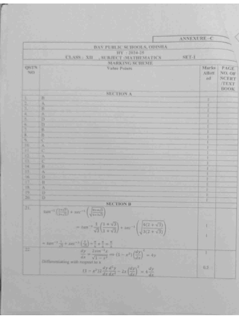 Marking Scheme Half Yearly Class 12 24-25 | PDF