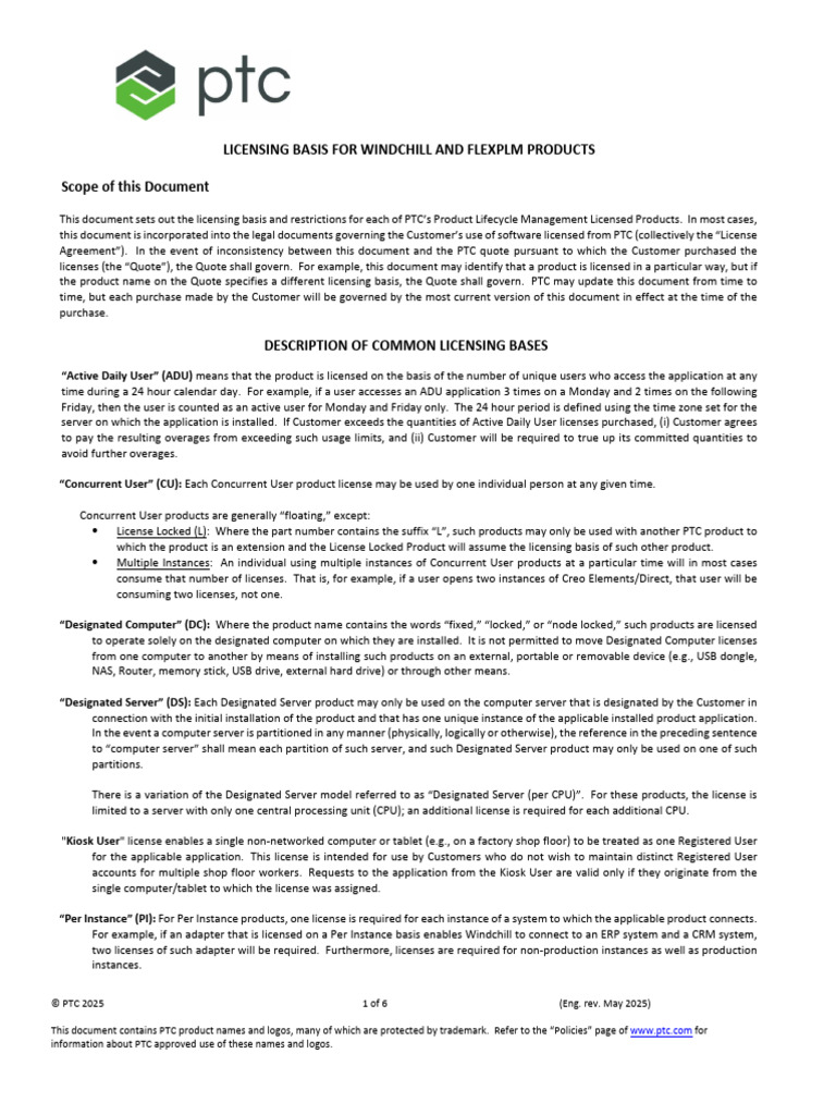 PTC Windchill Licensing Guidelines | PDF | Proprietary Software | Databases