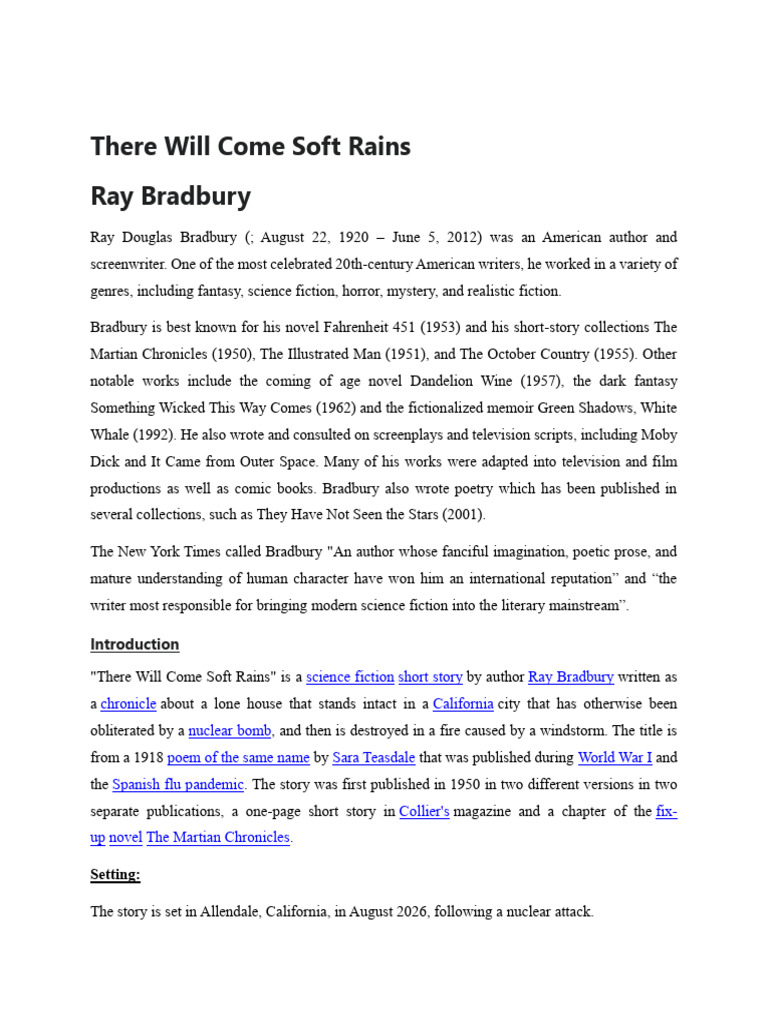 There Will Come Soft Rain | PDF | Ray Bradbury