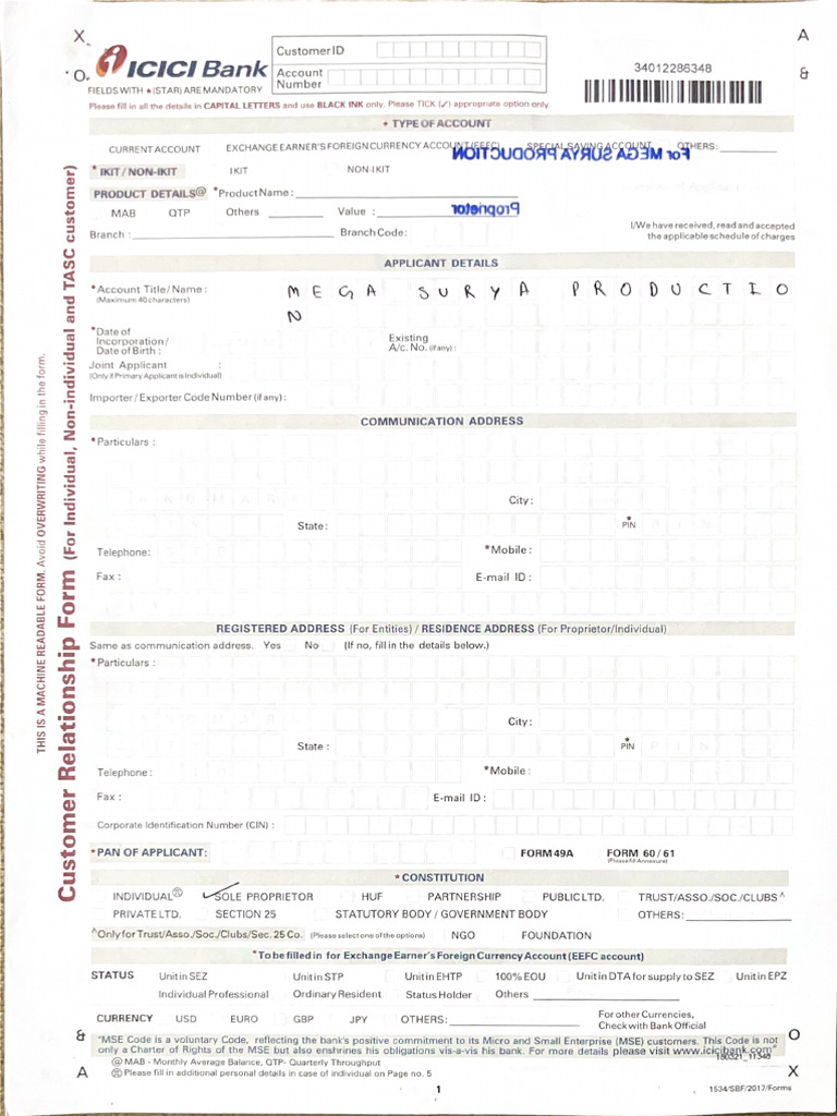 This Is A Machine Readable Form. Avoid Overwriting While Filling in The Form. | PDF