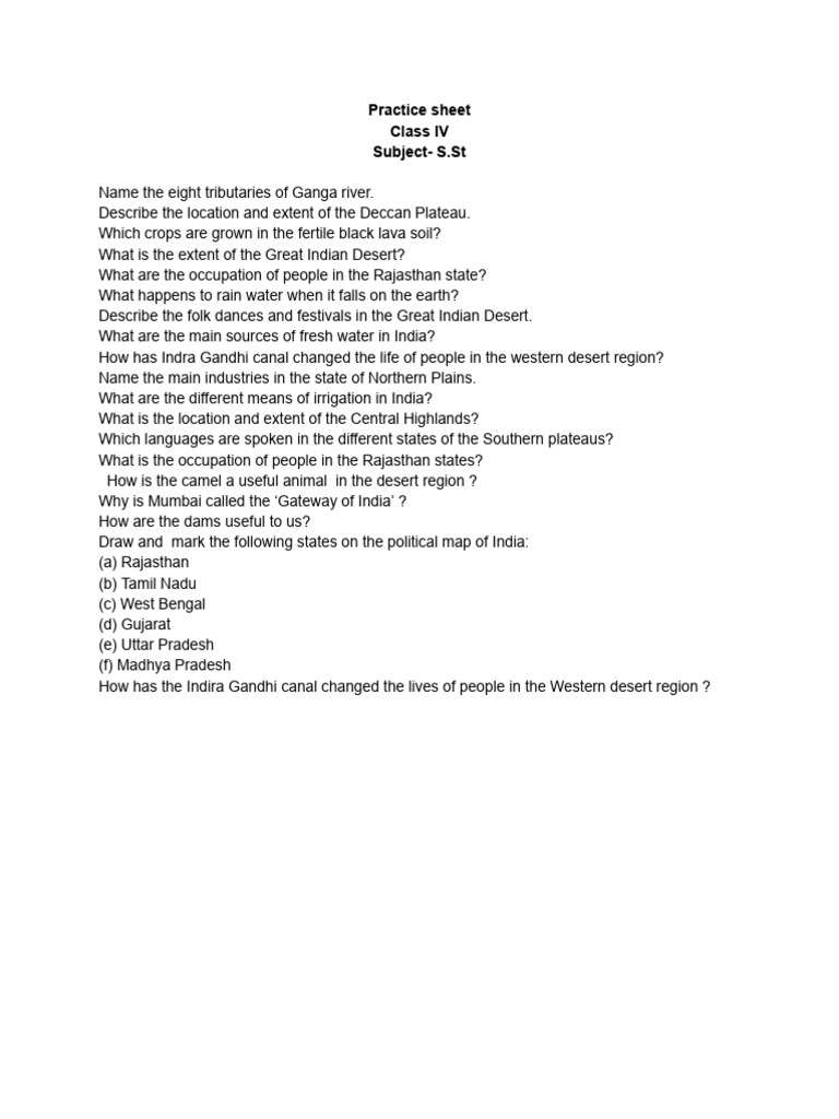Worksheet Class 4 | PDF