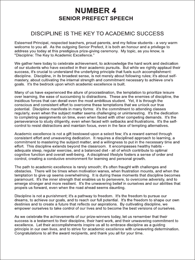 Senior Prefect Speech | PDF