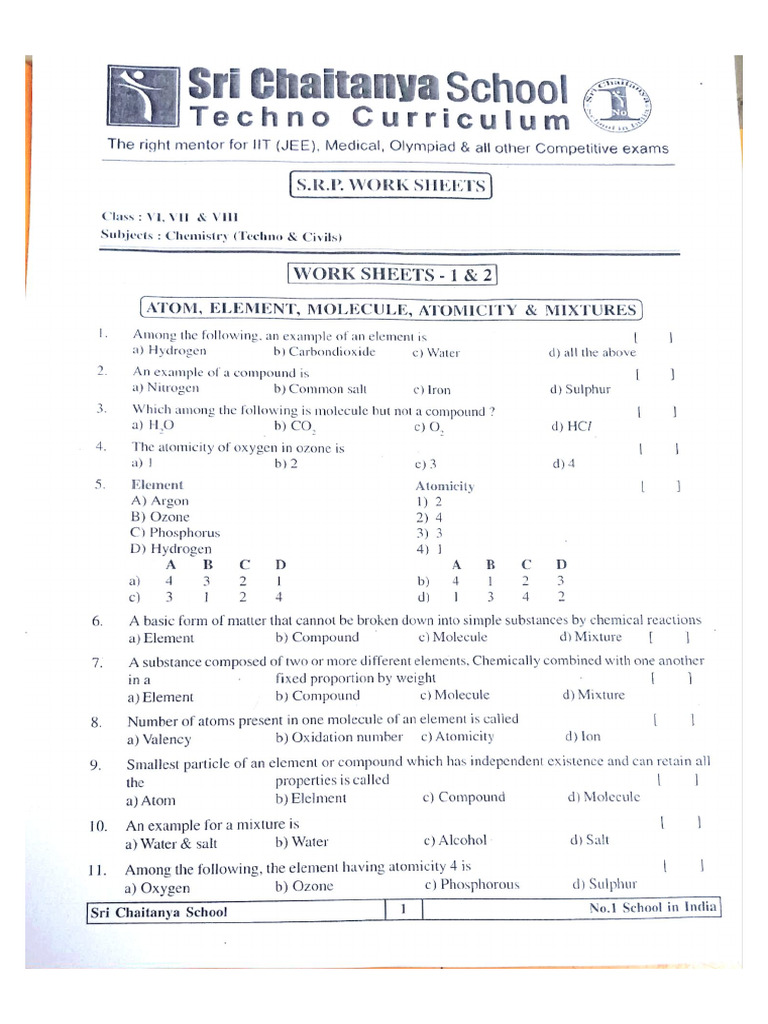 Chemistry SRP Worksheets | PDF