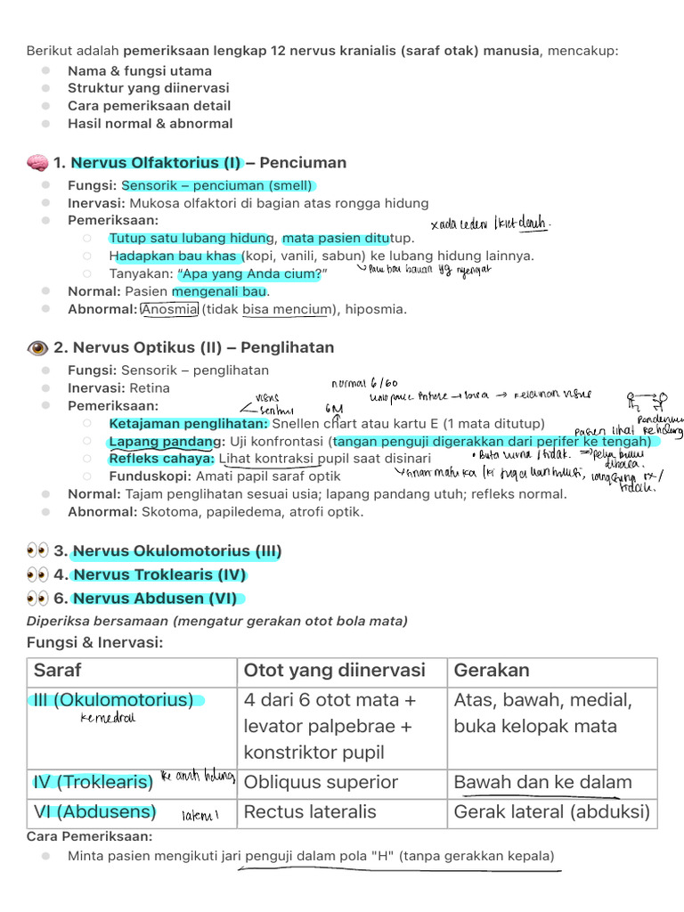 Pemeriksaan 12 Nervus Kranialis Manusia | PDF