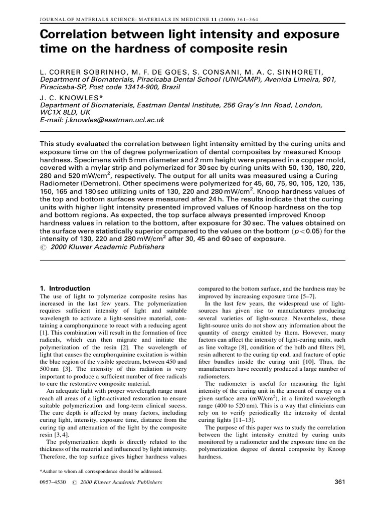 Correlation Between Light Intensity and Exposure Time On The Hardness ...