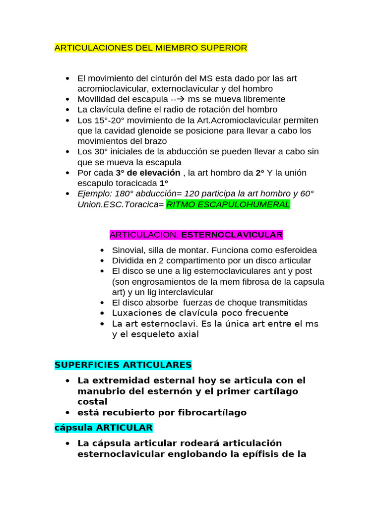 Articulaciones MS | PDF | Codo | Hombro