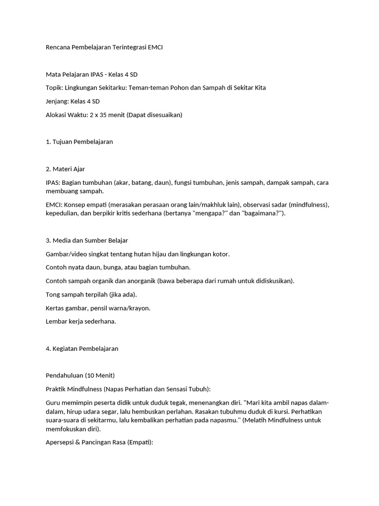 Rencana Pembelajaran Terintegrasi EMCI | PDF