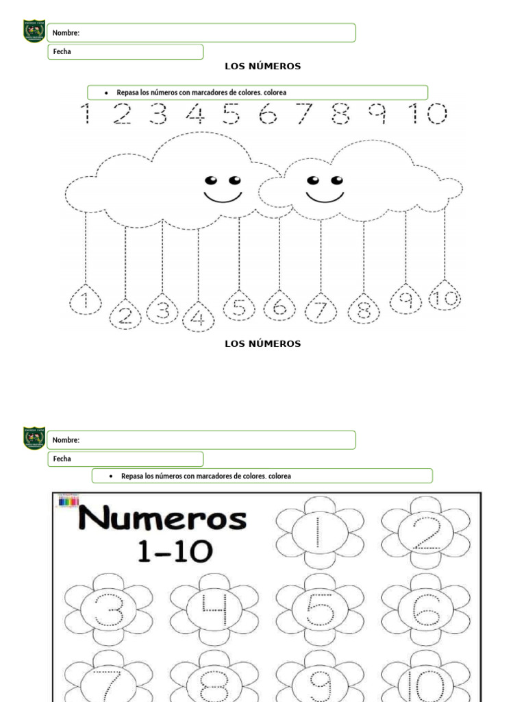 Repaso de Números con Colores | PDF