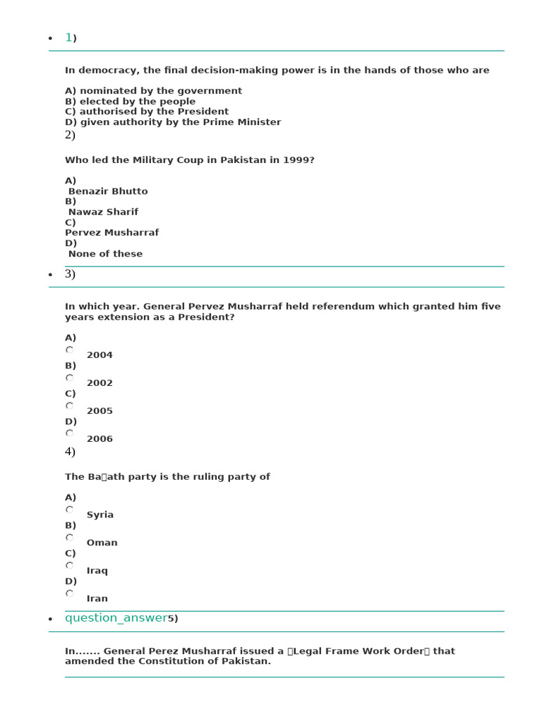 Democracy and Political History Quiz | PDF | Democracy | Political ...