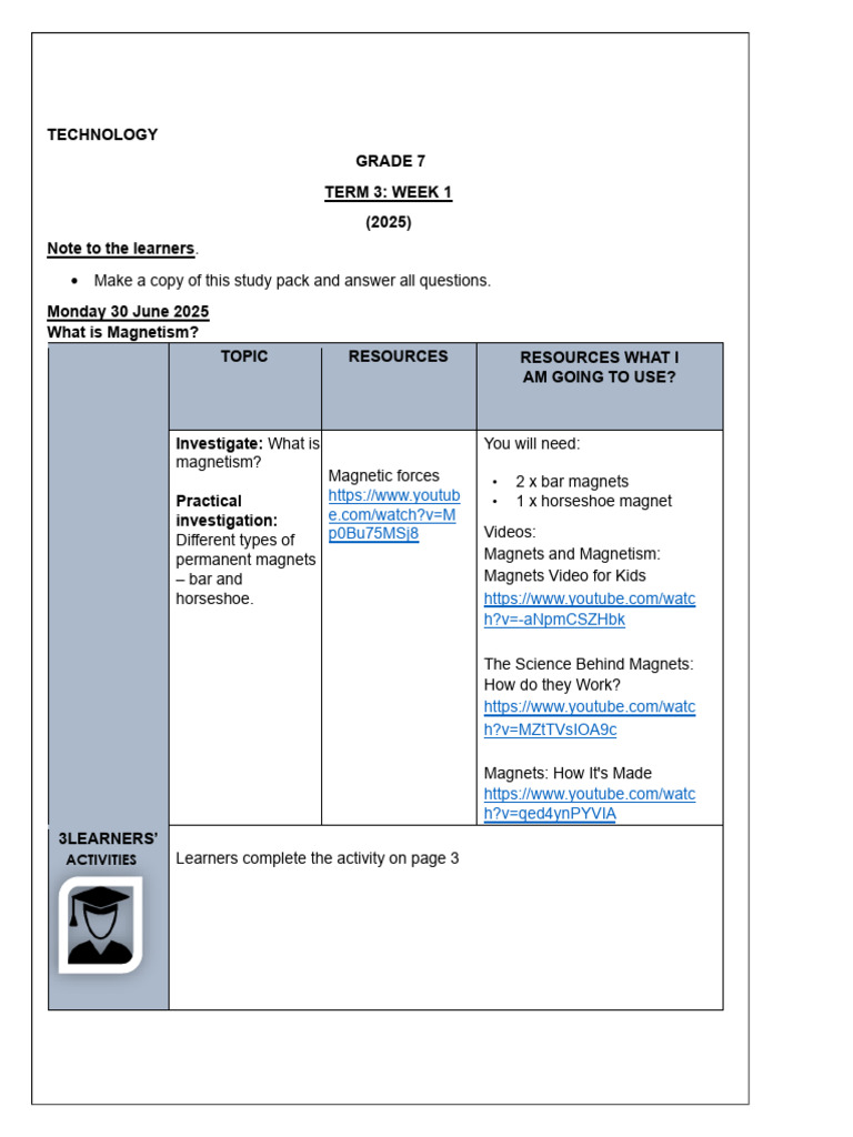 Grade 7 Magnetism Study Guide | PDF | Magnet | Magnetism