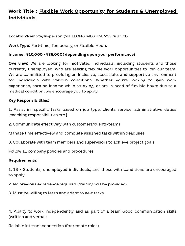 Work Title Flexible Work Opportunity For Students & Unemployed ...