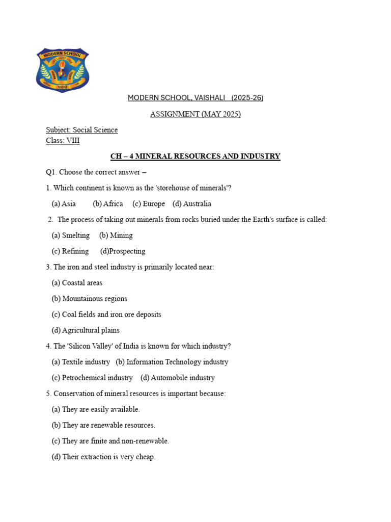 SST Assignment STD Viii (May 2025) | PDF | Mining | Sustainability