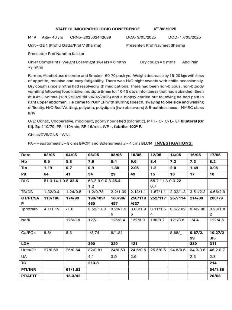 CPC Clinical Protocol 06.08.2025 | PDF | Lymphatic System | Bone Marrow