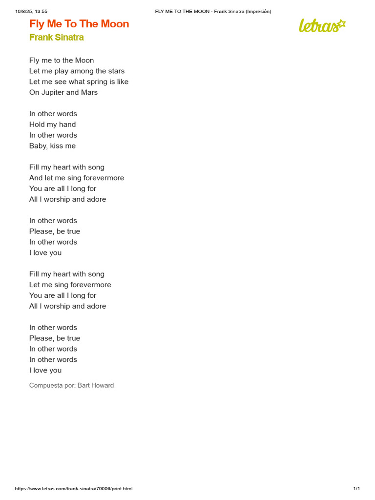 FLY ME To The MOON - Frank Sinatra (Impresión) | PDF