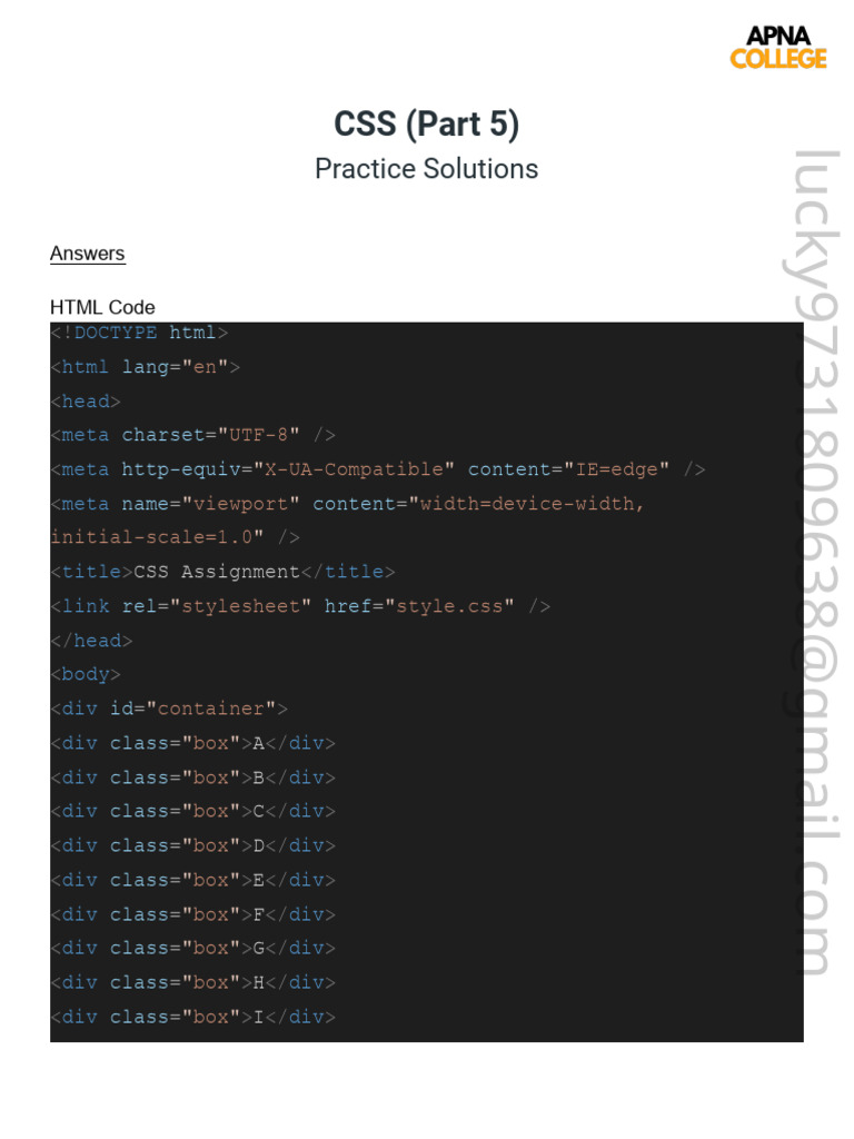 CSS Practice Solutions and Code Examples | PDF