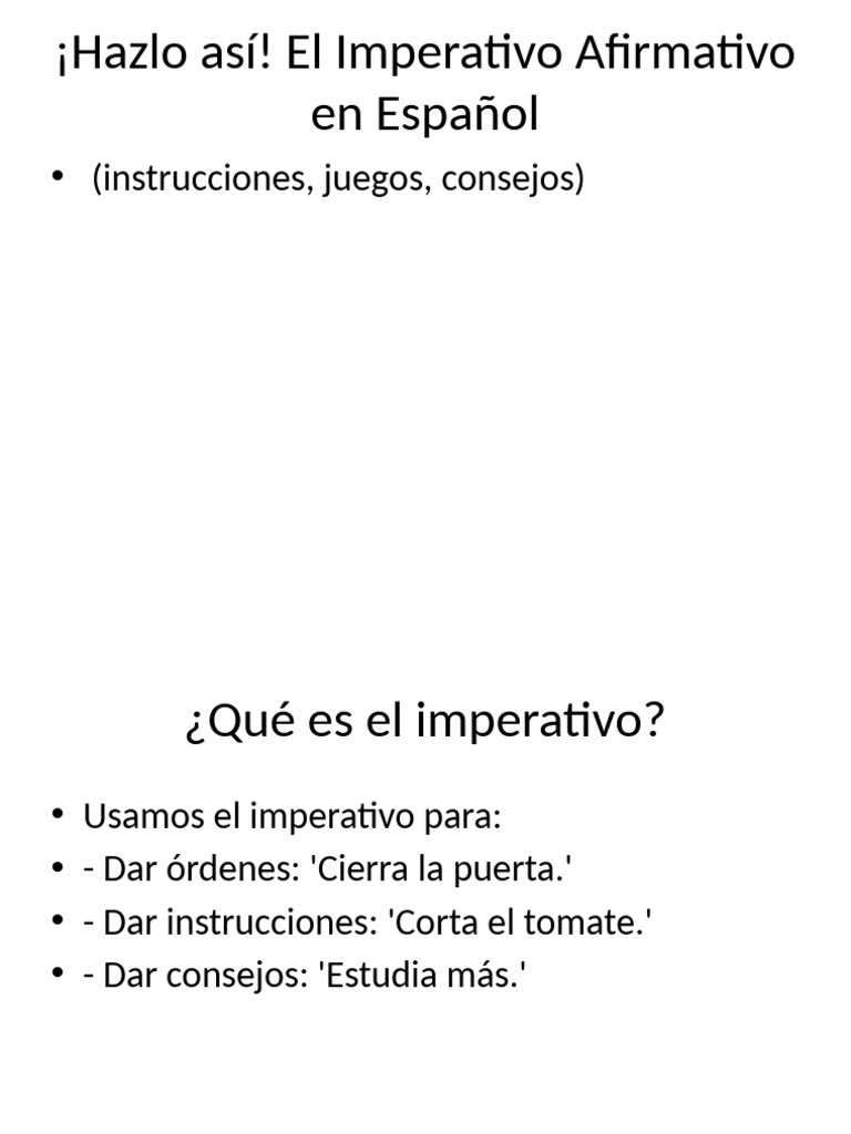 Imperativo Afirmativo en Español: Guía Completa | PDF
