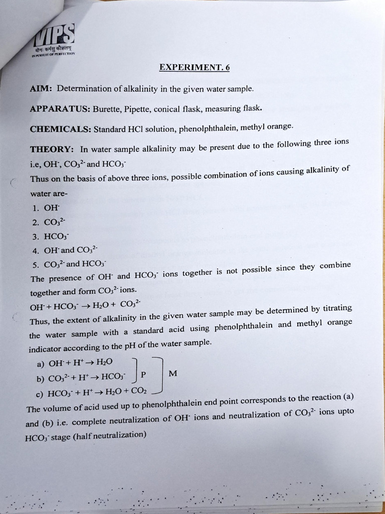 Water Alkalinity Determination Experiment | PDF | Titration | Chemistry