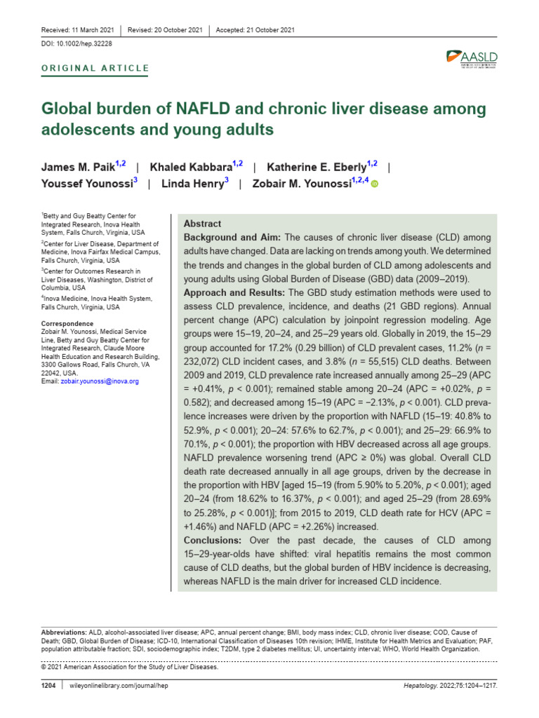 Hepatology - 2021 - Paik - Global Burden of NAFLD and Chronic Liver ...