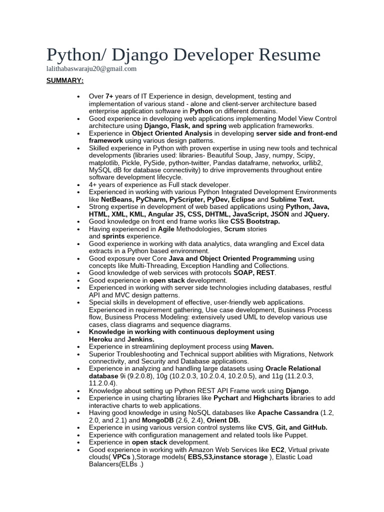 Django Developer Resume Overview | PDF | My Sql | World Wide Web