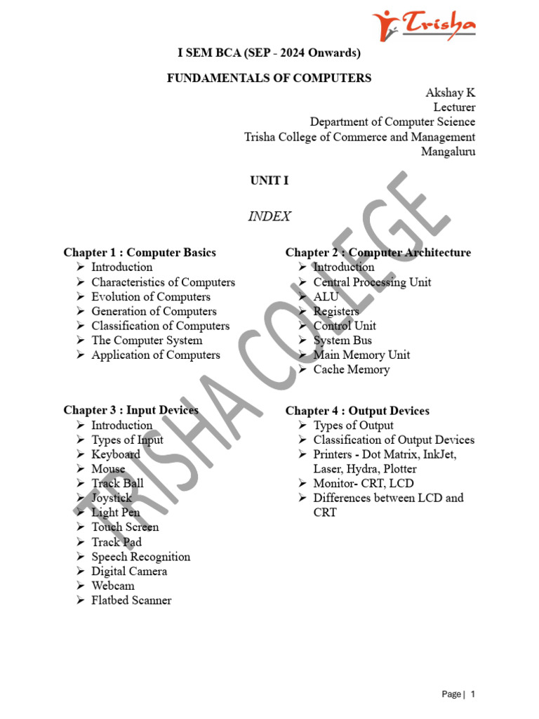 Unit1 Chapter1 Foc Notes | PDF | Input/Output | Computer Data Storage
