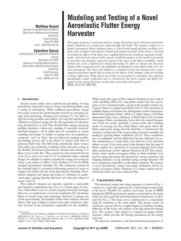 Aeroelastic Flutter Energy Harvester | PDF | Energy Harvesting ...