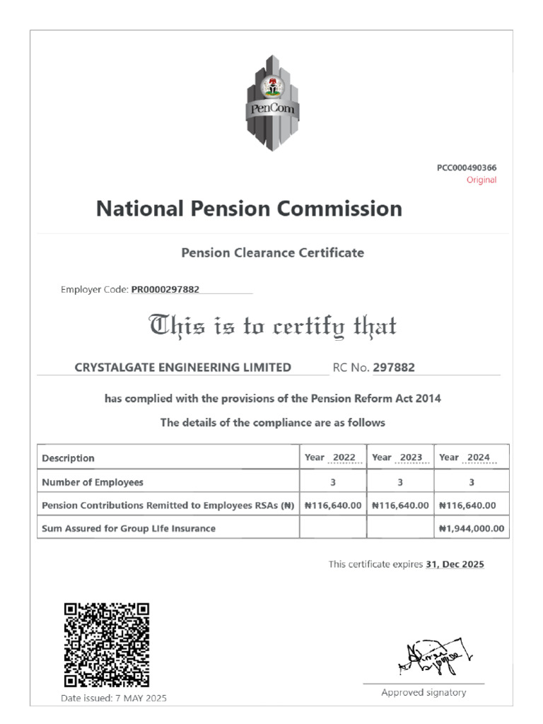 Pension Compliance Certificate | PDF