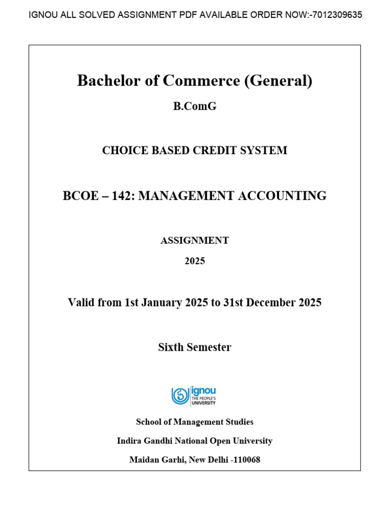 BCOE-142 Management Accounting Assignment 2025 | PDF | Cost Accounting ...