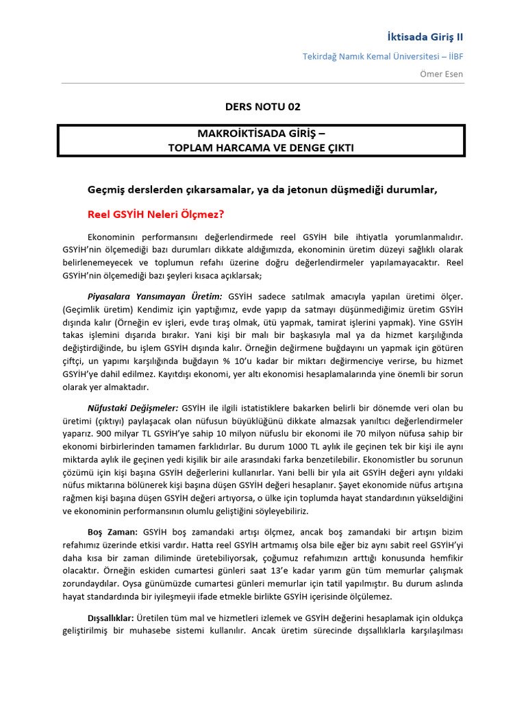 Iktisada Giris II Ders Notu - 2 | PDF