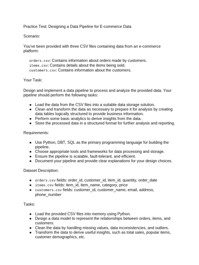 Lovepop - Data Engineer Practice Test Instuctions | PDF | Data | Comma ...