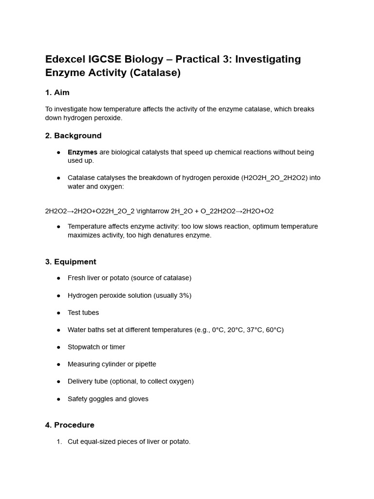 Edexcel IGCSE Biology - Practical 3 - Investigating Enzyme Activity ...