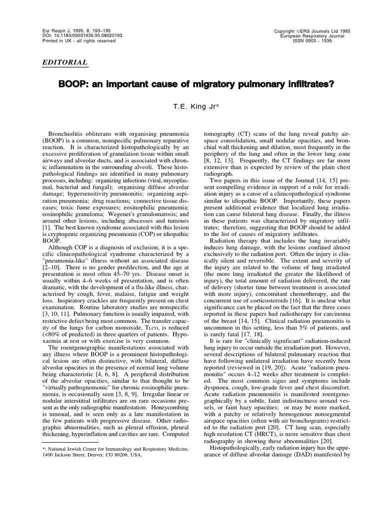 Boop An Important Cause of Migratory Pulmonary Infiltrates | PDF | Lung ...