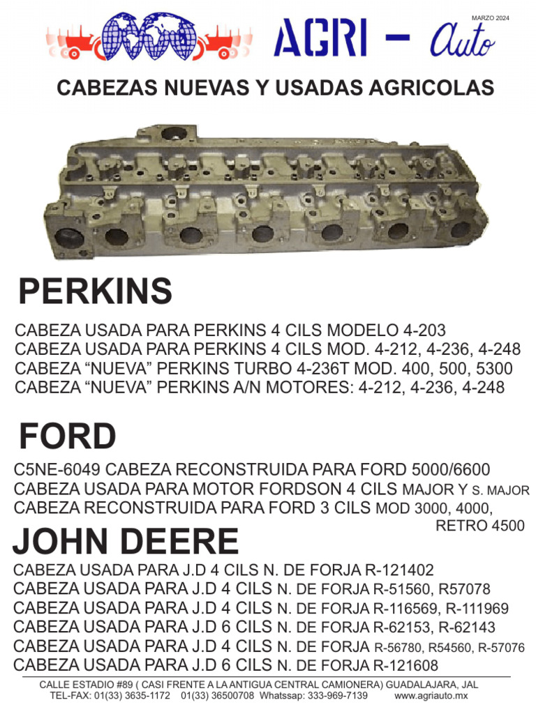 Cabezas y Monoblocks Perkins, Ford, JD | PDF | Máquinas | Vehículo de motor