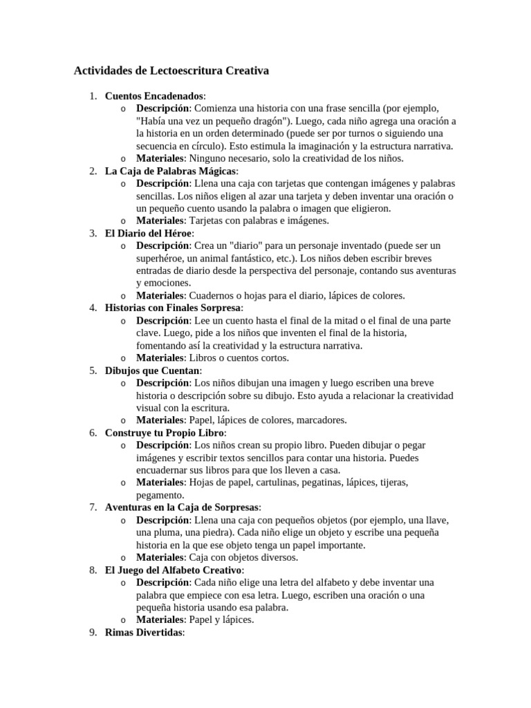 Actividades Lectoescrit Creativa | PDF | Escritura