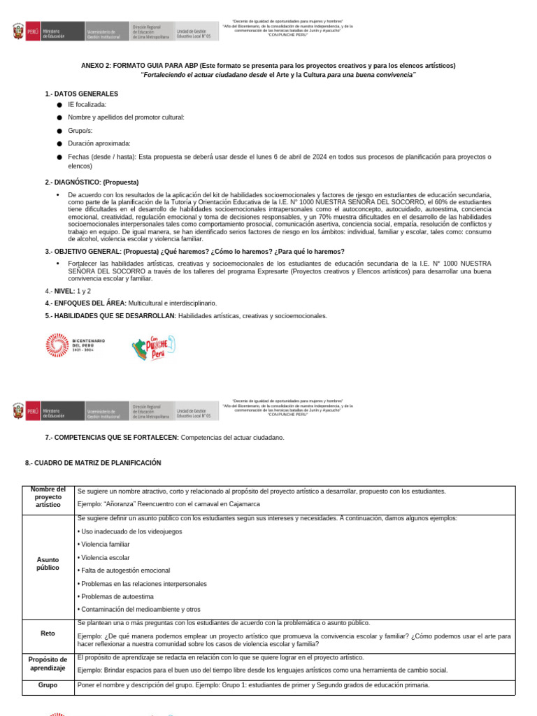 Recurso 7 - Formato de Planificación para ABP - Día 2 | PDF | Aprendizaje | Las emociones