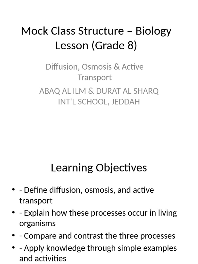 Grade 8 Diffusion Osmosis Active Transport Presentation | PDF
