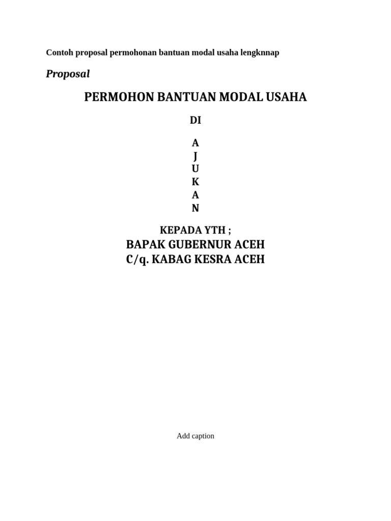Contoh Proposal Permohonan Bantuan Modal Usaha Lengknnap | PDF