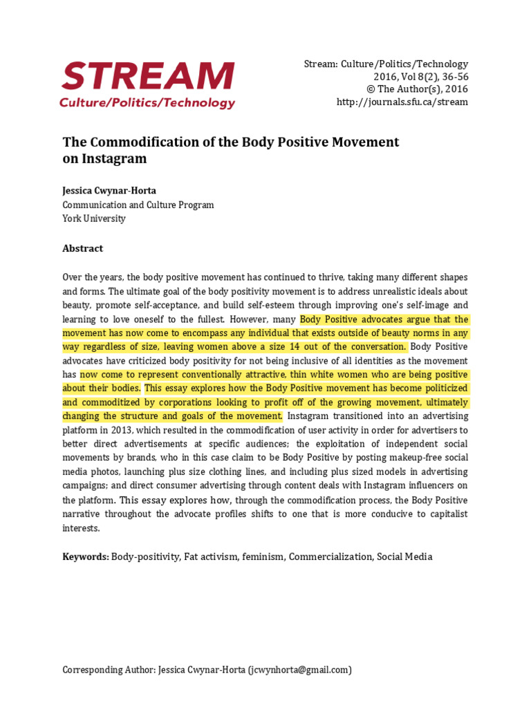 Commodification in Body Positivity Movement | PDF