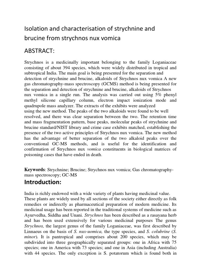 Isolation and Character Is at Ion of Strychnine and Brucine From ...