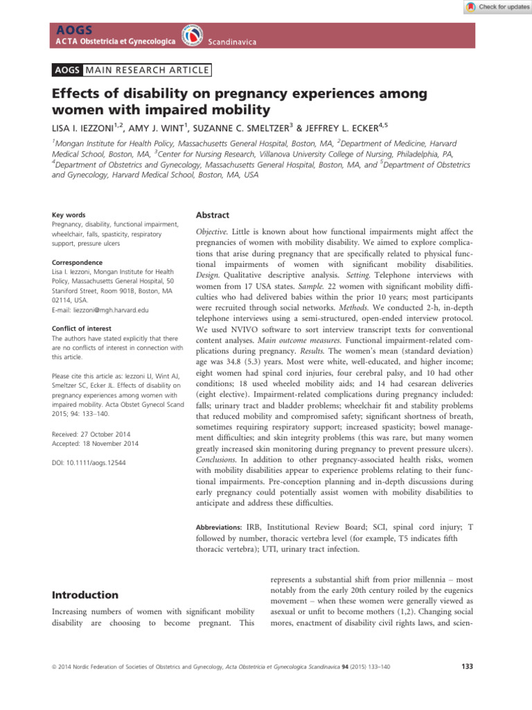 Effects of Disability On Pregnancy Experiences Among Women With ...