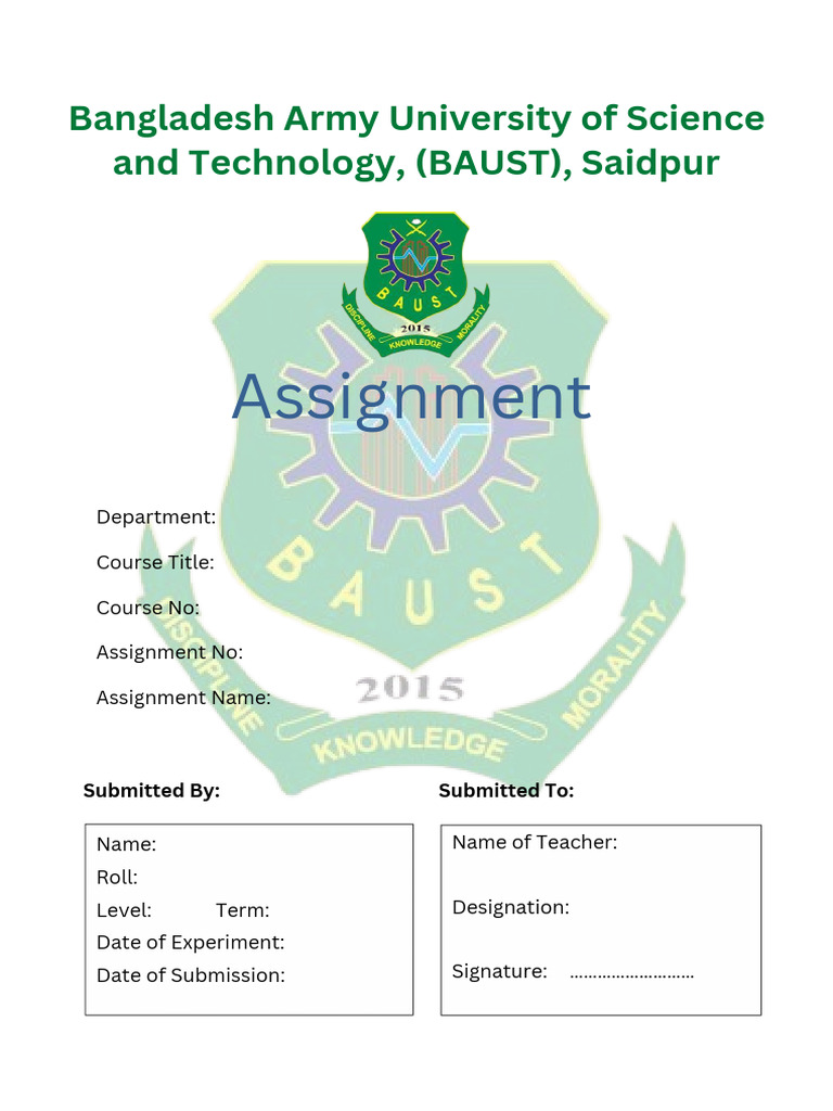 BAUST Assignment Cover Page Template | PDF