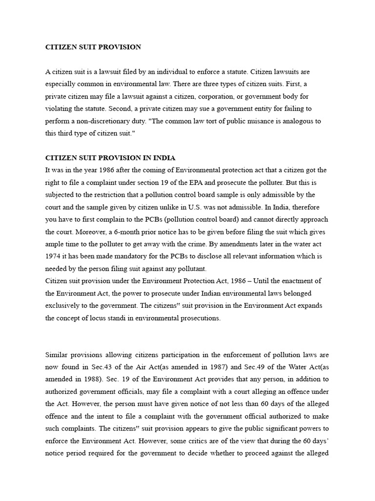 Citizen Suit Provisions in Indian Law | PDF | Lawsuit | Political Law