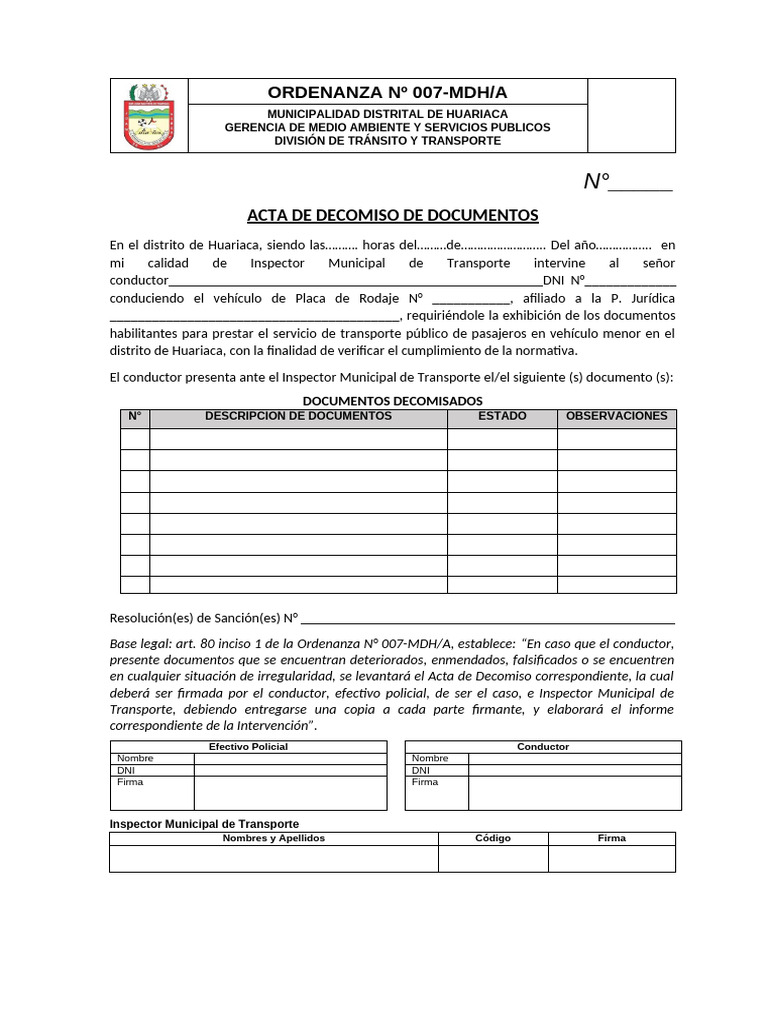 Acta Decomiso Huariaca Anexo V | PDF