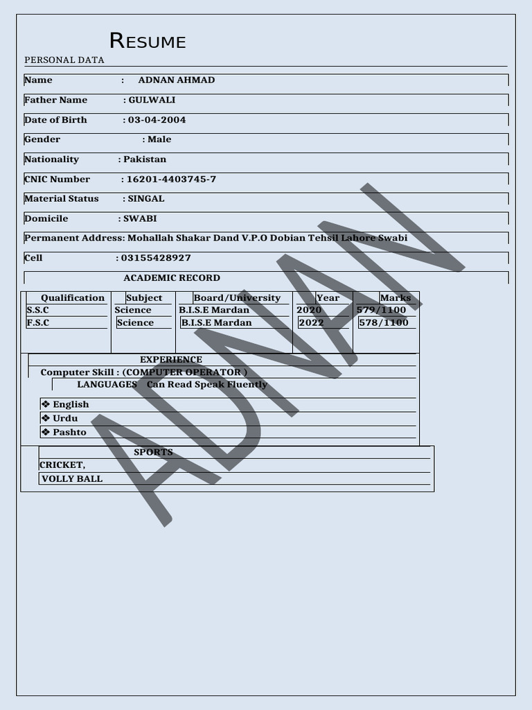 Adnan Ahmad CV | PDF