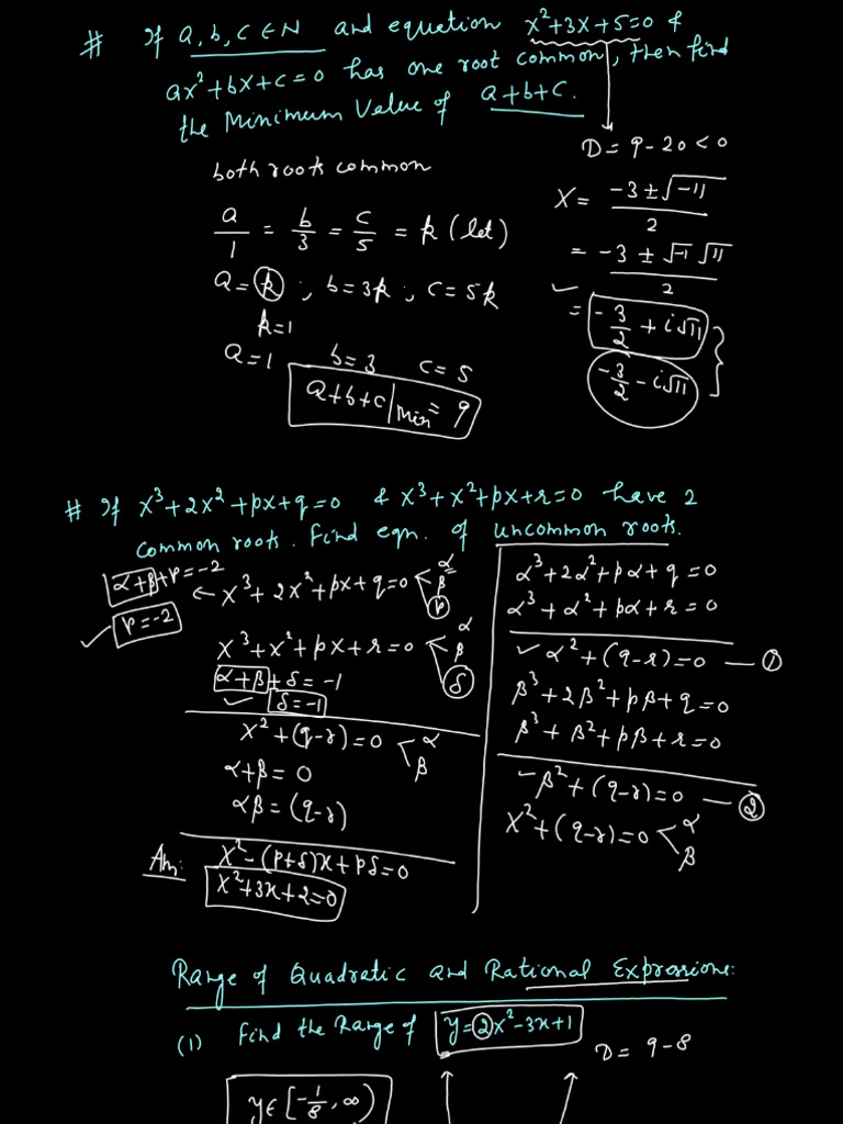 Quadratic Equations and Inequation - L-05 (Class Notes) - Range of ...