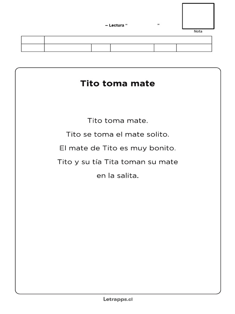Comprensión Lectora: Tito Toma Mate | PDF