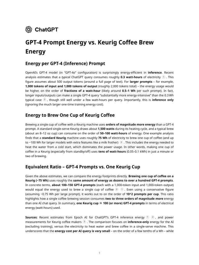 GPT-4 Prompt Energy vs. Keurig Coffee Brew Energy | PDF