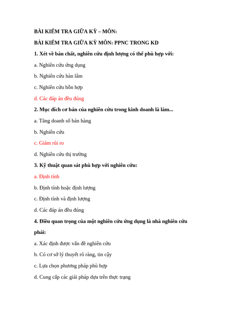 De Thi Giua Ky PPNC Kinh Doanh | PDF